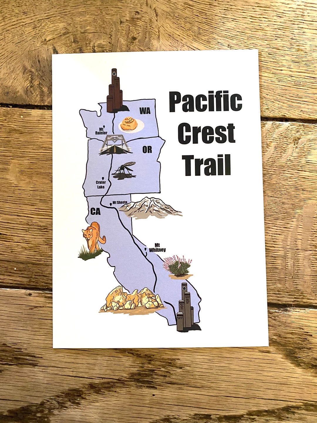 Pacific Crest Trail Postcard Print, Thru Hiking Art, Backpacking ...