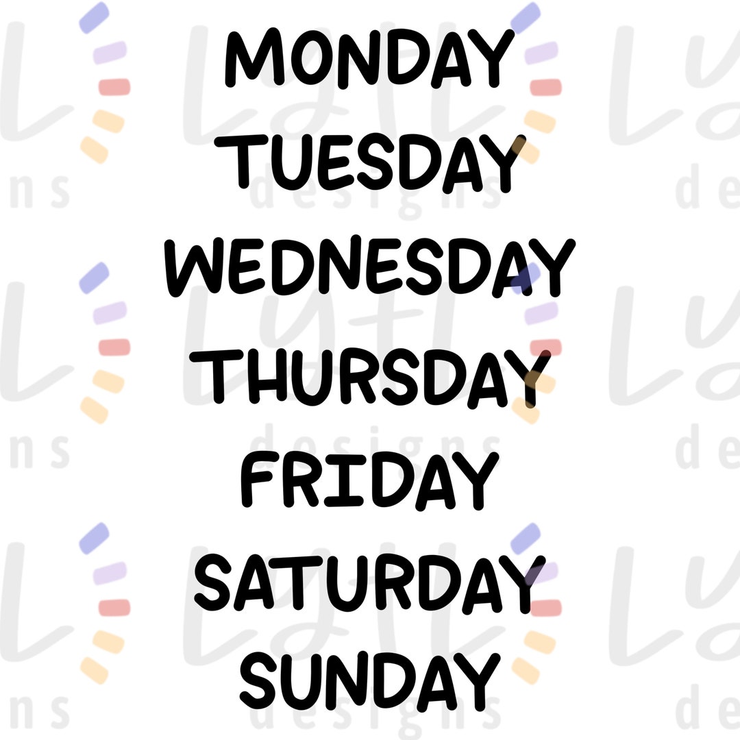 Cricut, Silhouette Vinyl Sticker Iron on Cut File - Days, Week ...
