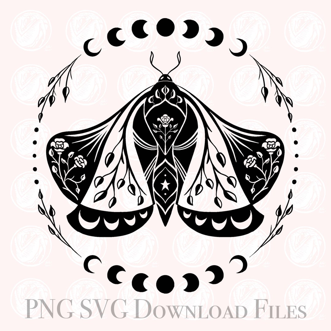 Boho Moth SVG PNG Download, Witchy Butterfly Clipart, Mystical Floral ...