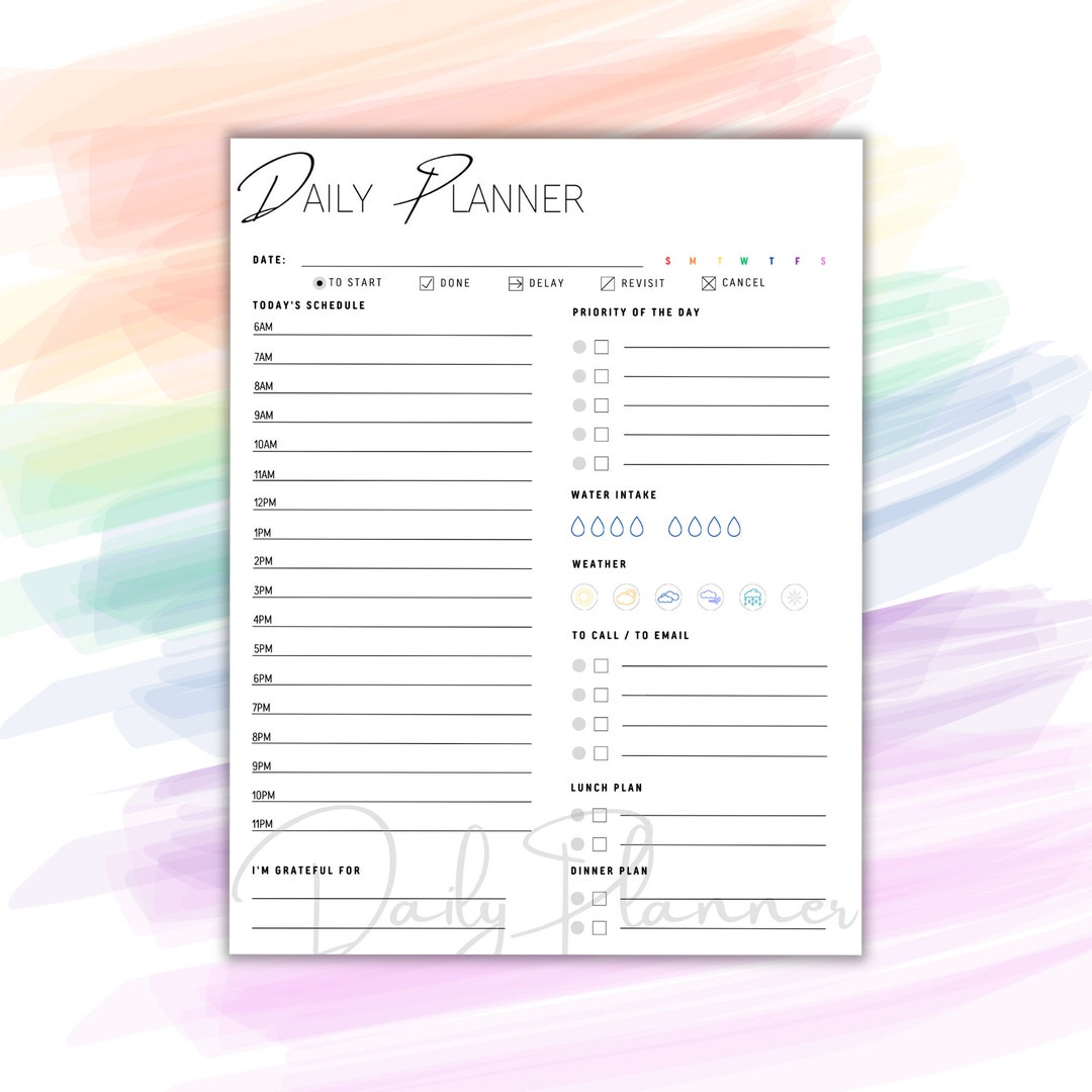 Color Coded Daily Undated Printable Planner Page - Etsy