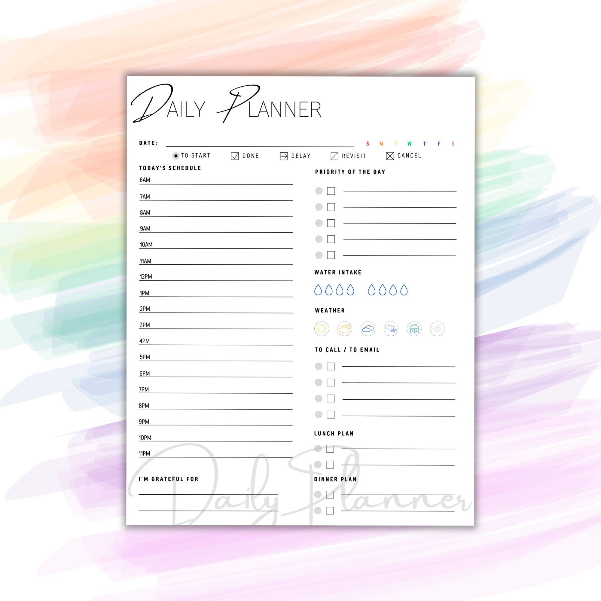 Color Coded Daily Undated Printable Planner Page - Etsy