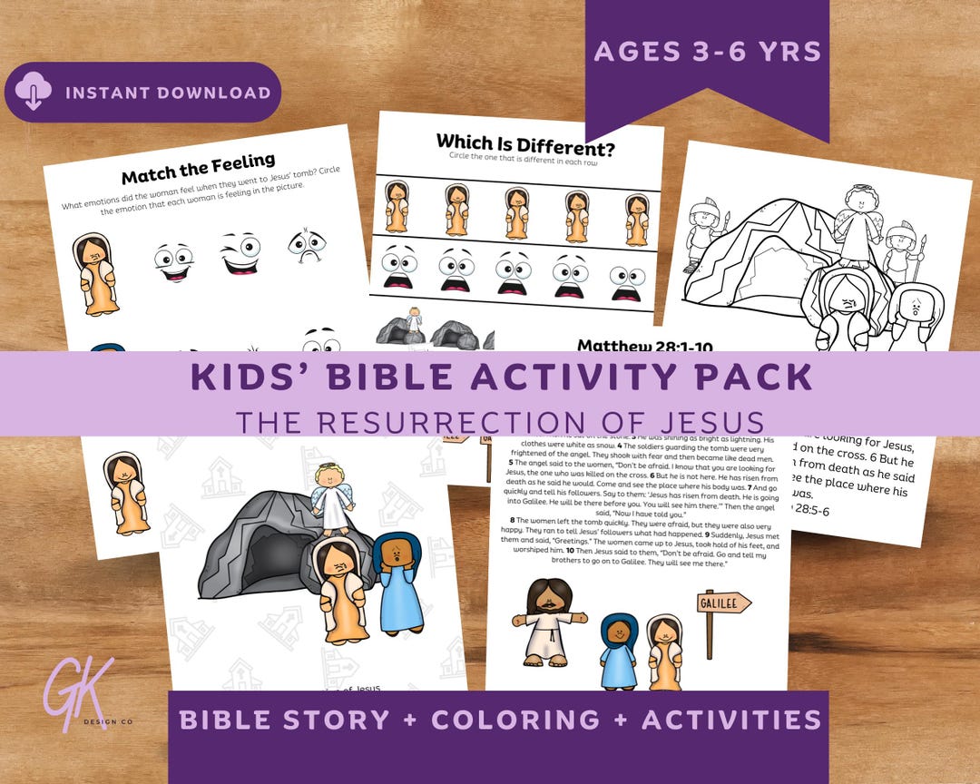 Resurrection of Jesus Kids Bible Activity Pack, Easter Bible Lesson ...