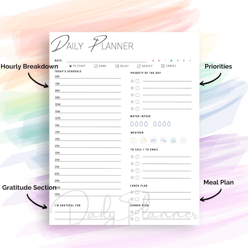 Color Coded Daily Undated Printable Planner Page - Etsy