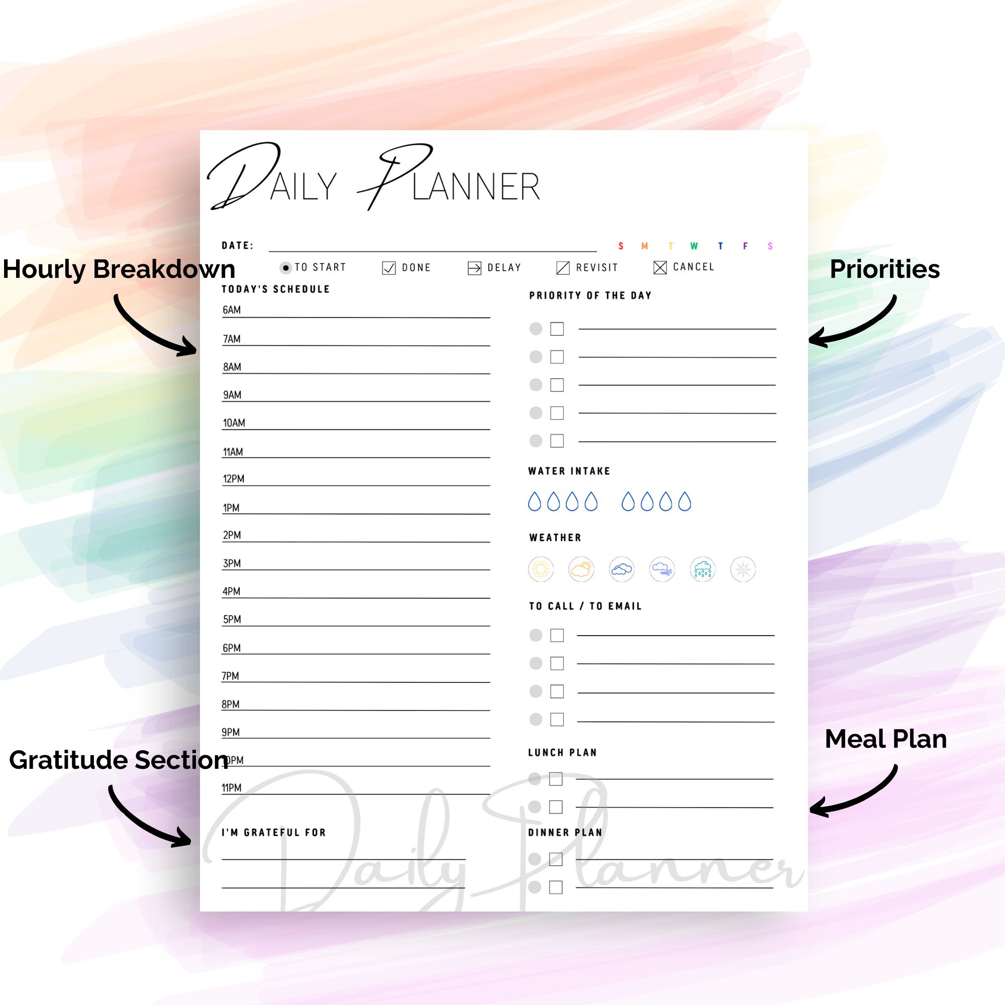Color Coded Daily Undated Printable Planner Page - Etsy