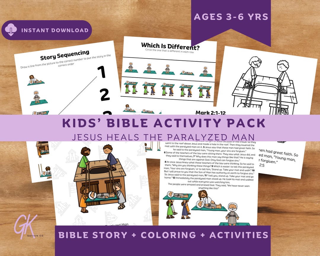 Jesus Heals the Paralyzed Man Kids Bible Activity Pack, Preschool ...