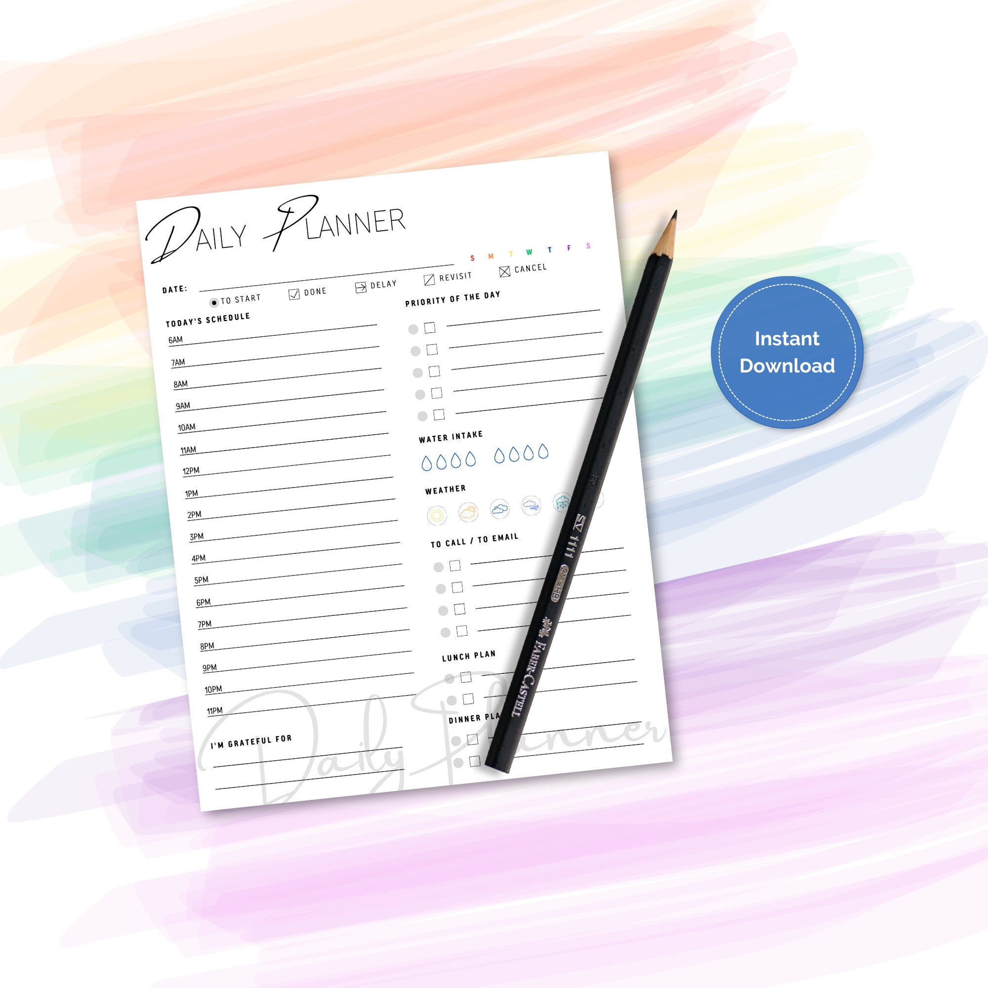 Color Coded Daily Undated Printable Planner Page - Etsy