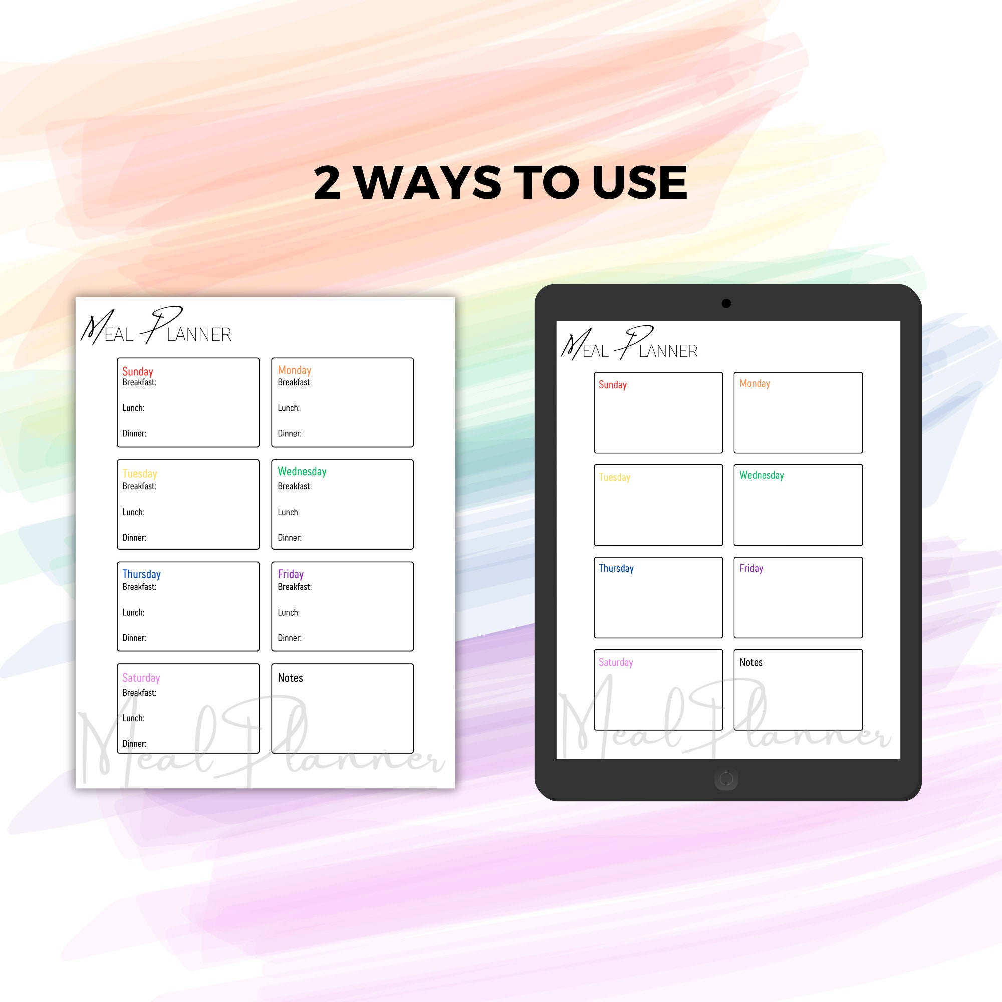 Color Coded Weekly Meal Planner Printable - Etsy