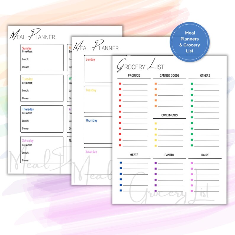 Color Coded Weekly Meal Planner and Grocery List Printable - Etsy Australia