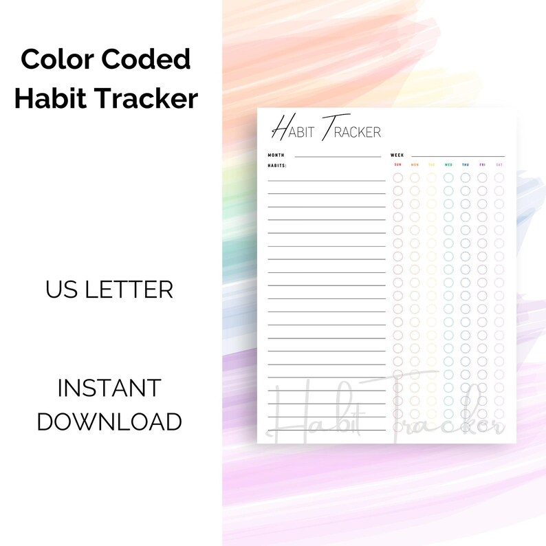 Color Coded Habit Tracker Printable - Etsy