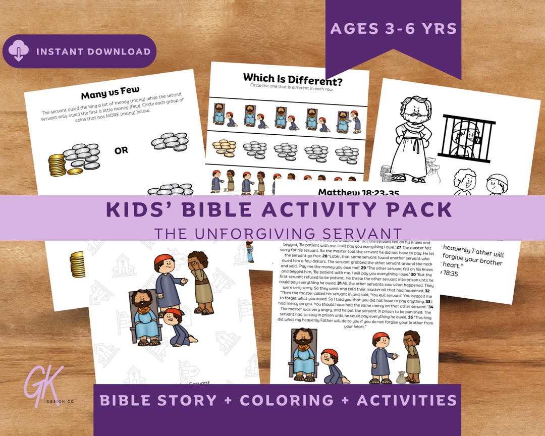 The Unforgiving Servant Kids Bible Activity Pack, Preschool Sunday ...