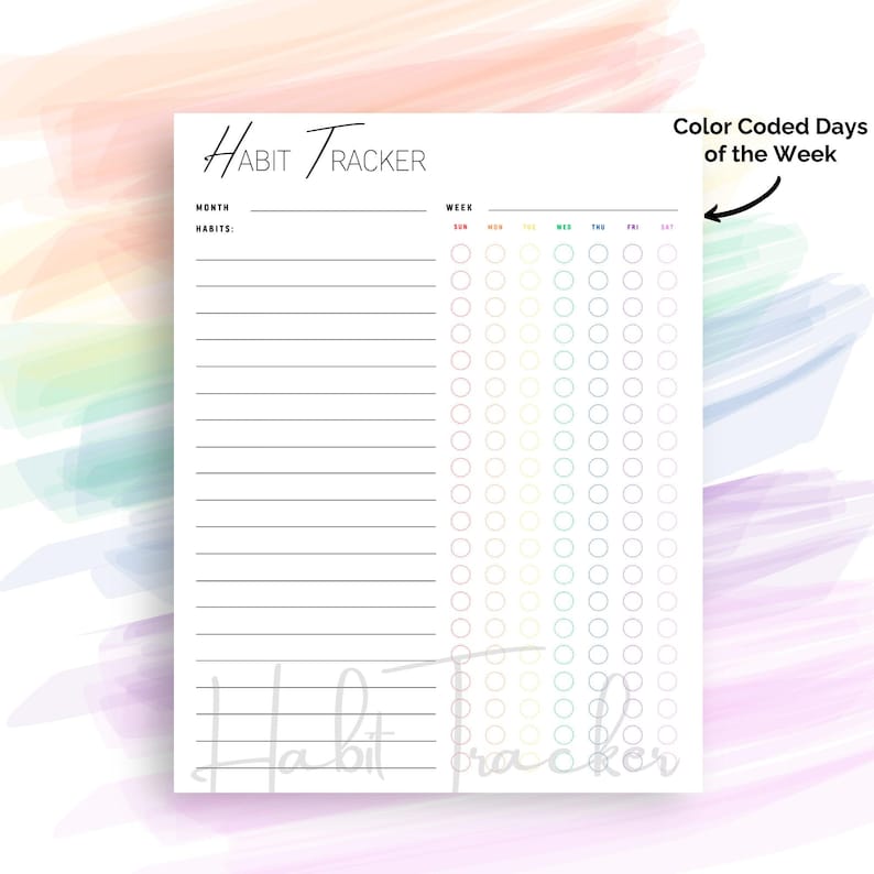 Color Coded Habit Tracker Printable - Etsy