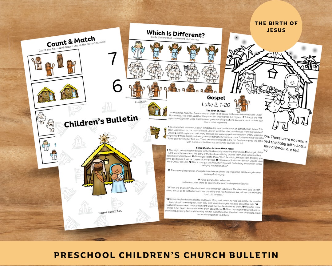 Luke 2: 1-20 the Birth of Jesus Preschool Children's Church Bulletin - Etsy