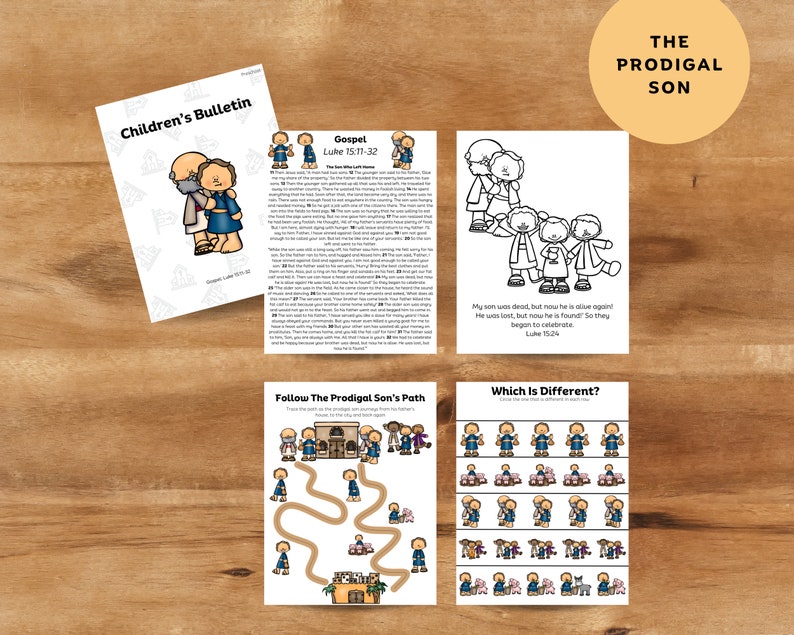 Luke 15: 11-32 the Prodigal Son Preschool Children's Church Bulletin - Etsy
