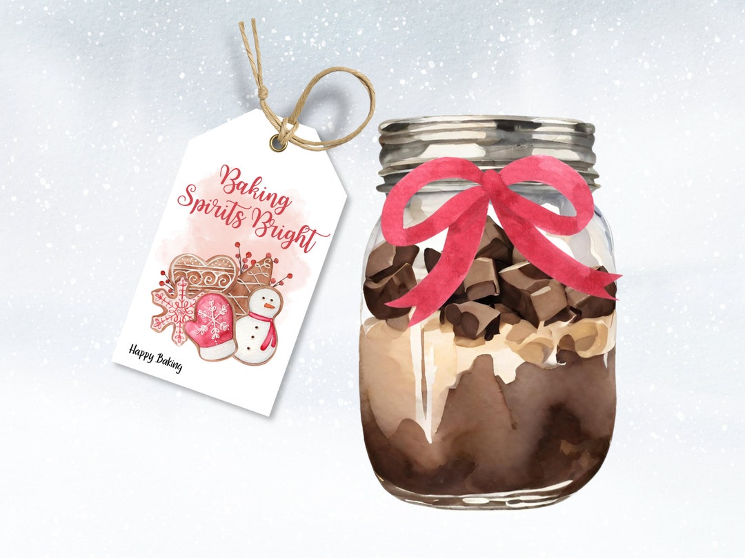 Printable Christmas Cookie Jar Gift Tags, Baking Spirits Bright, Happy ...
