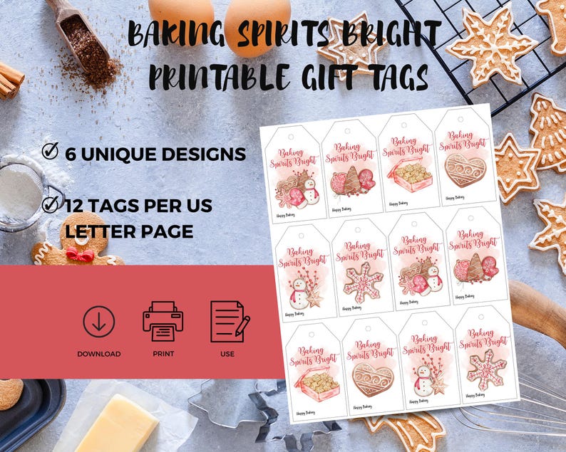 Printable Christmas Cookie Jar Gift Tags, Baking Theme (PDF) - Etsy