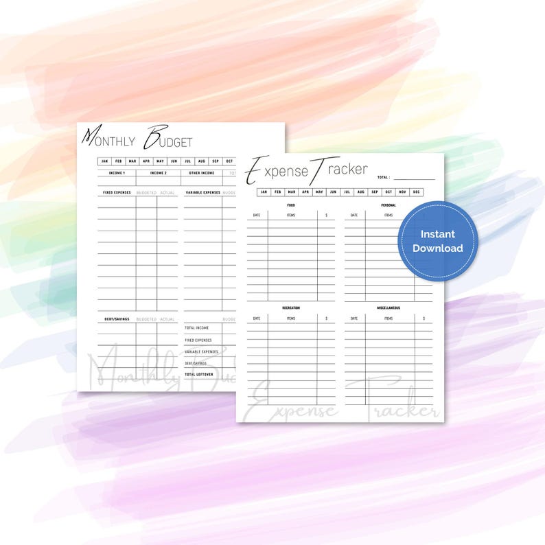 Finances Tracker Printable Bundle With Monthly Budget and Expense ...