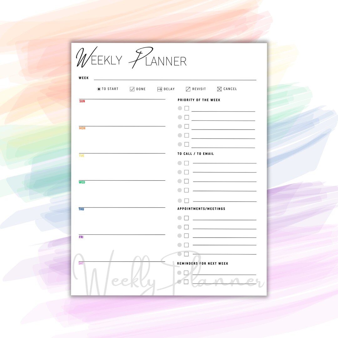Color Coded Weekly Undated Printable Planner Page - Etsy