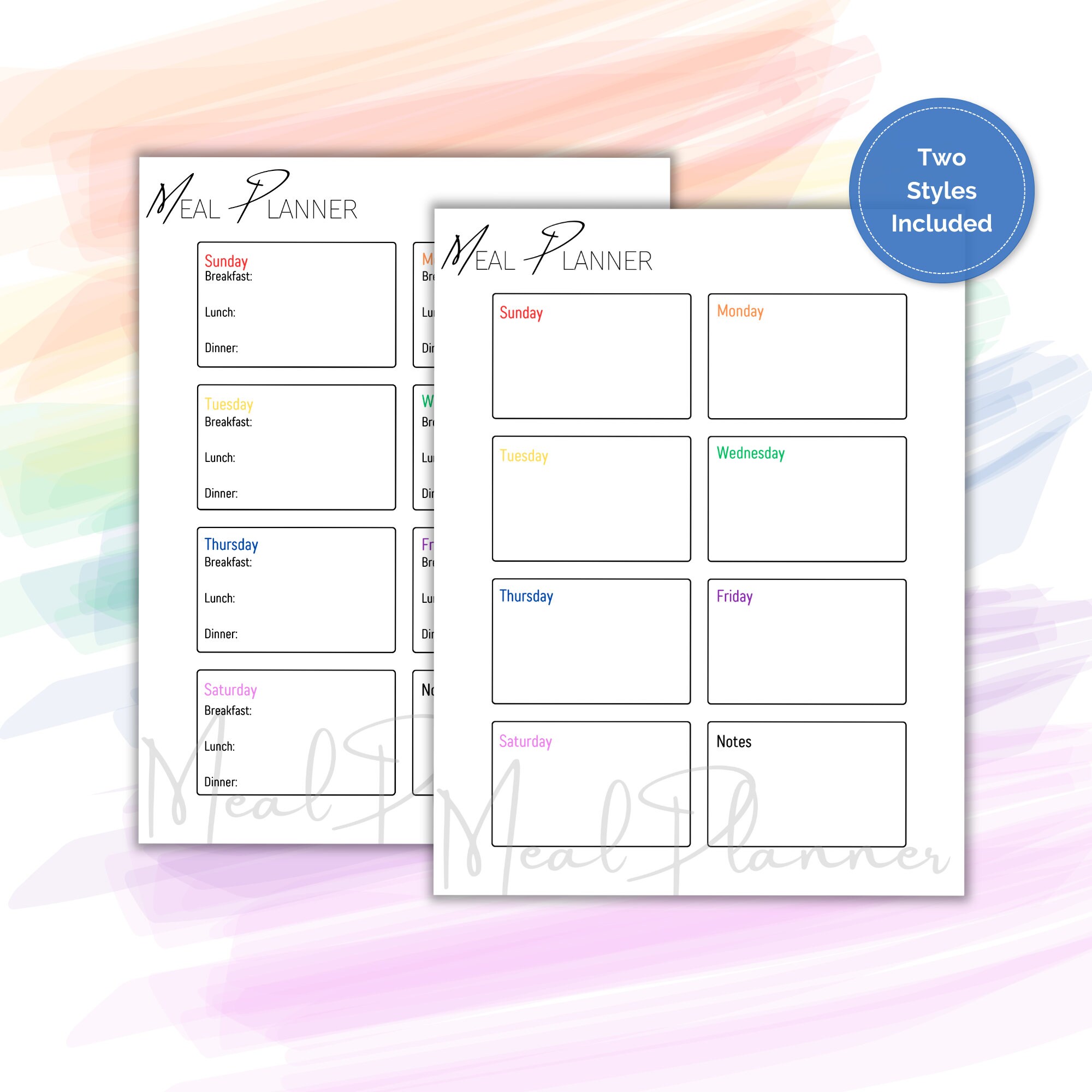 Color Coded Weekly Meal Planner Printable - Etsy