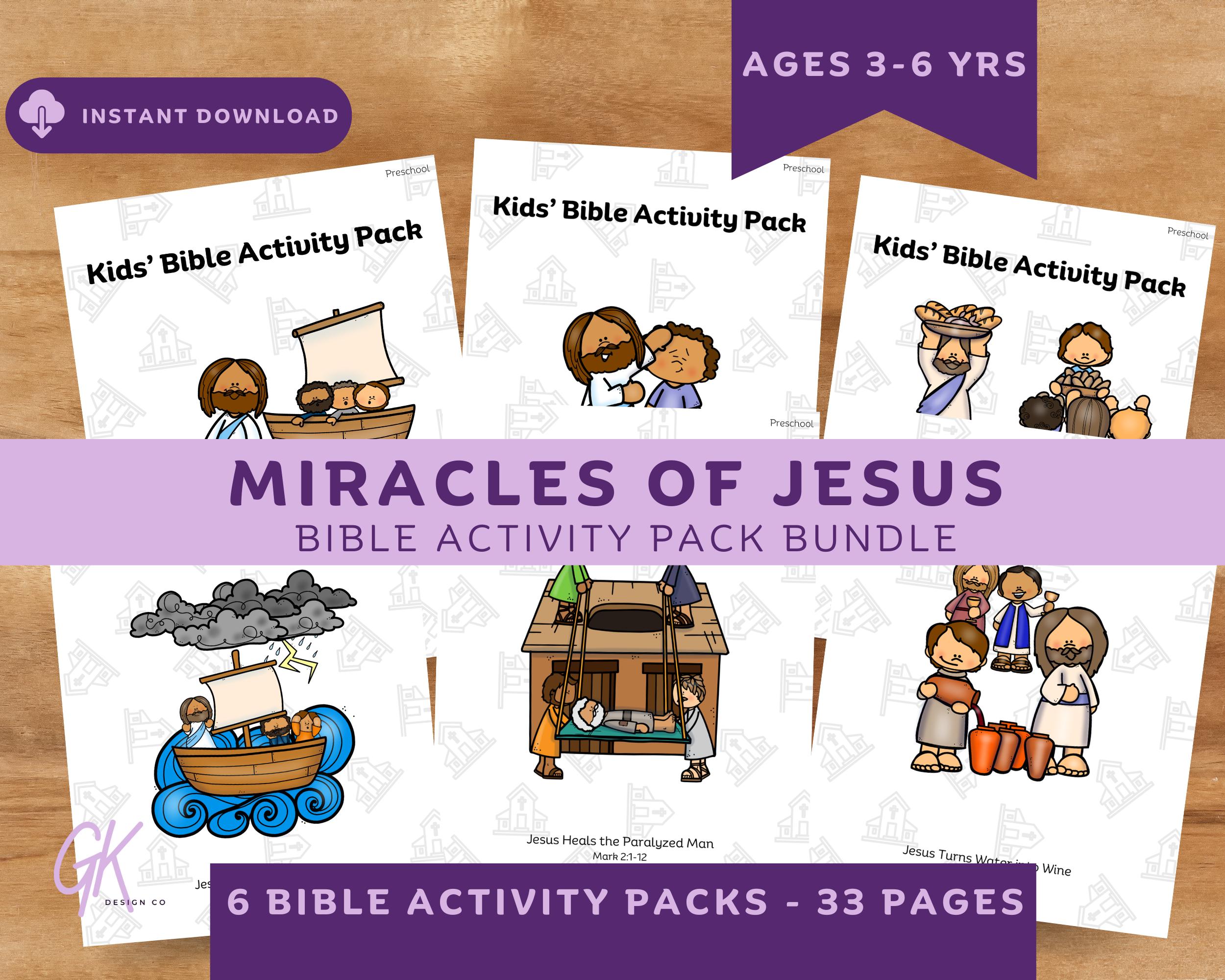 Miracles of Jesus Kids' Bible Activity Pack Bundle | Preschool Bible ...