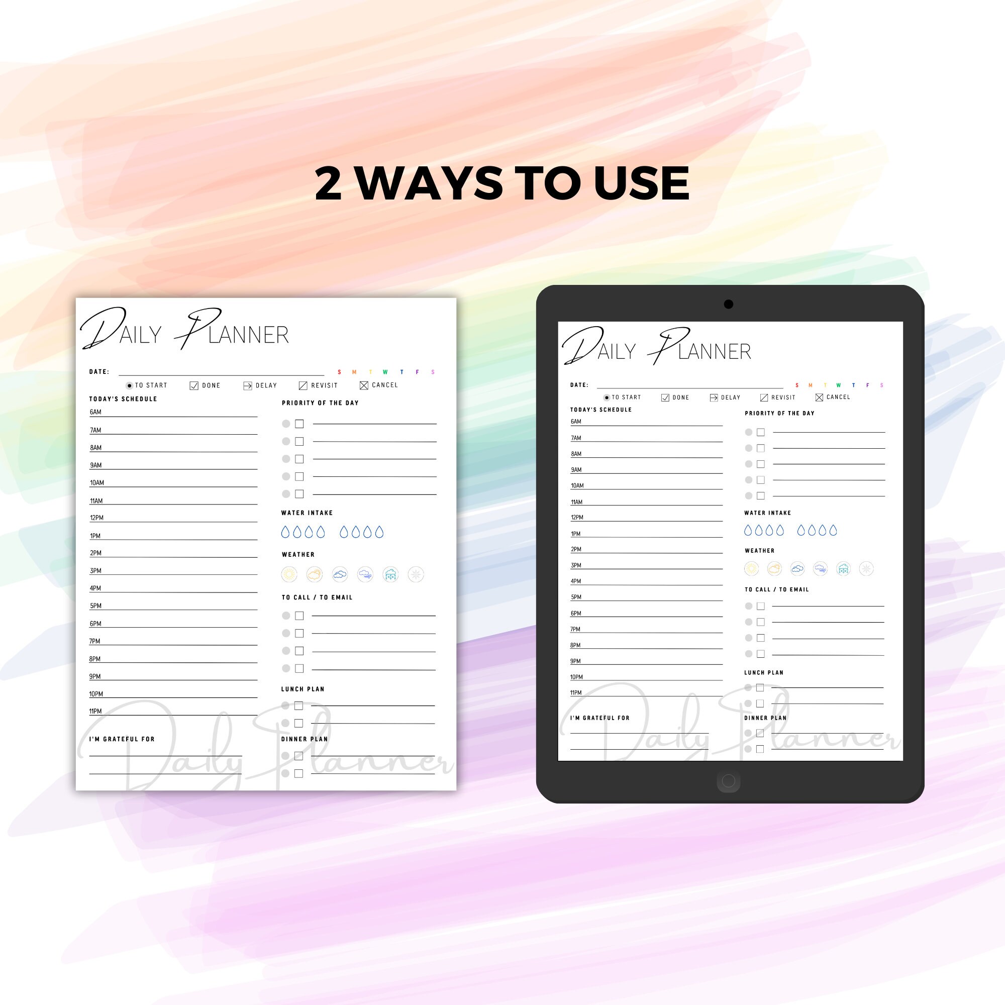 Color Coded Daily Undated Printable Planner Page - Etsy