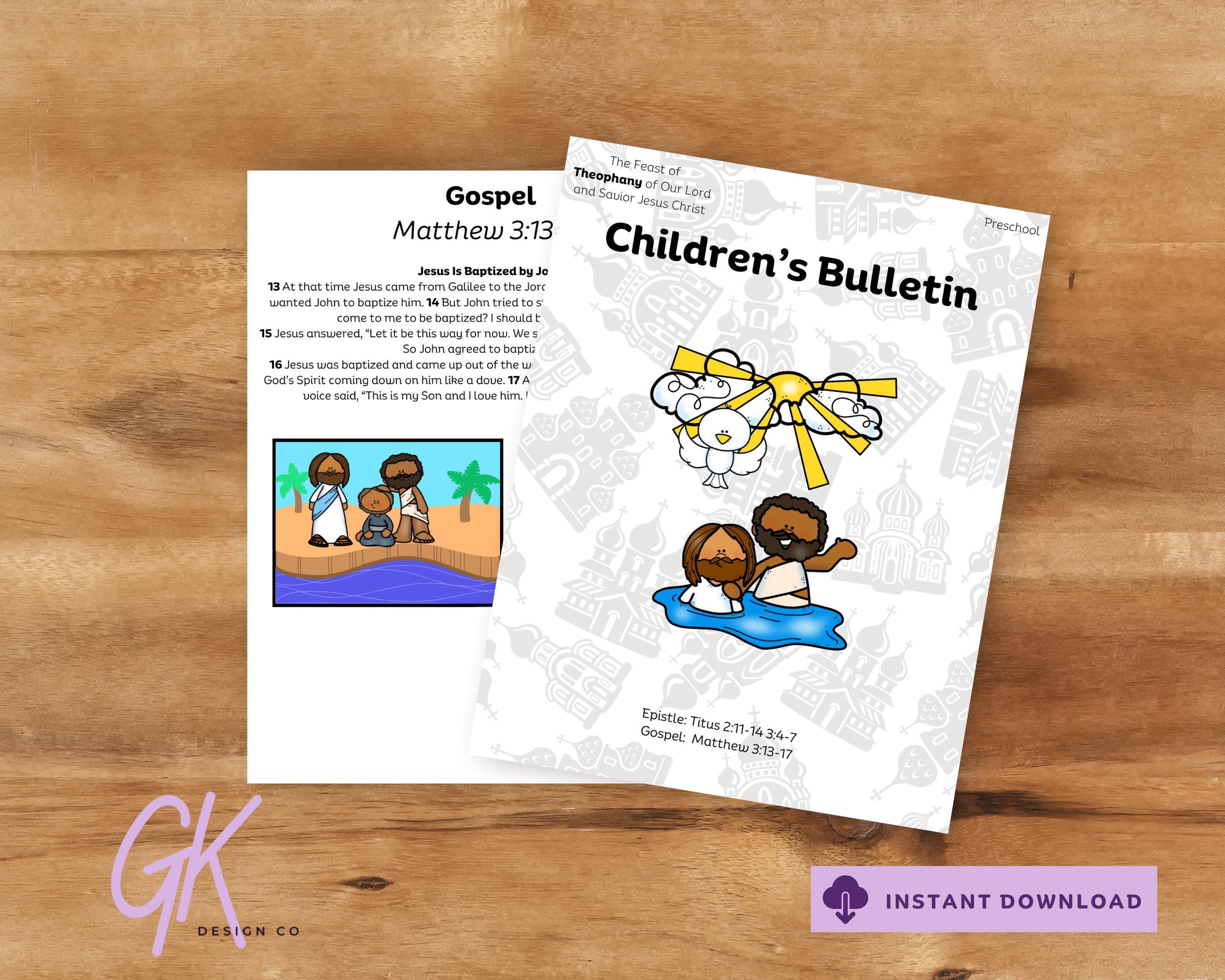 Feast of Theophany (baptism of Christ) Orthodox Kids’ Bulletin | Divine ...
