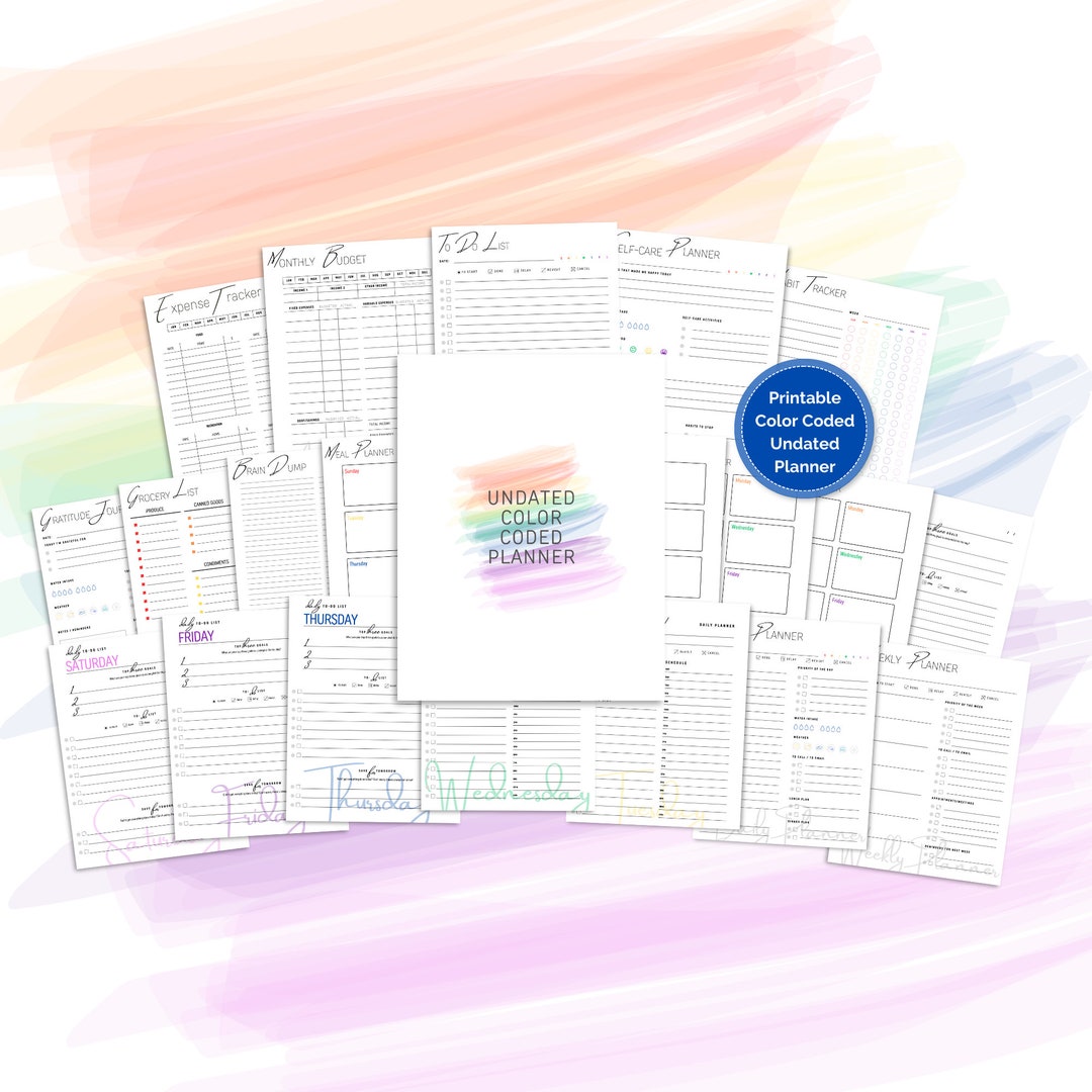Color Coded Daily Undated Printable Planner Bundle - Etsy