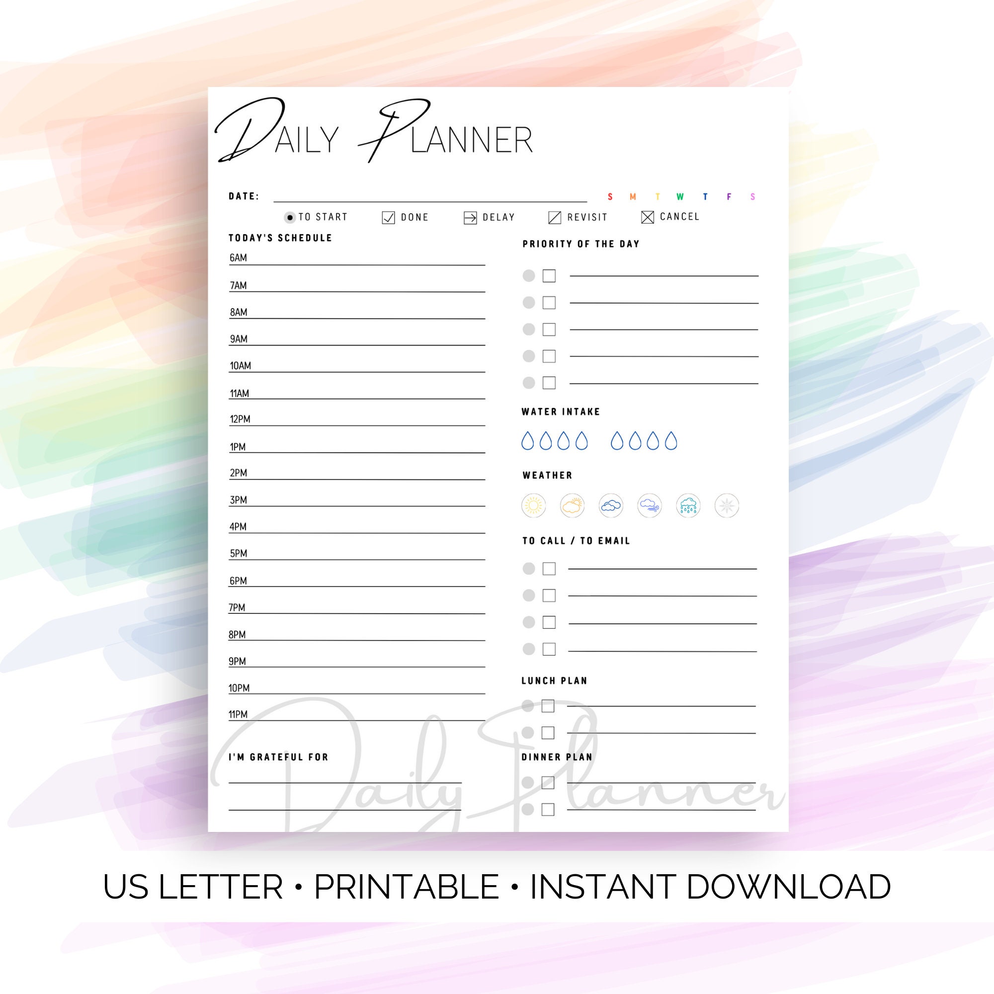 Color Coded Daily Undated Printable Planner Page - Etsy