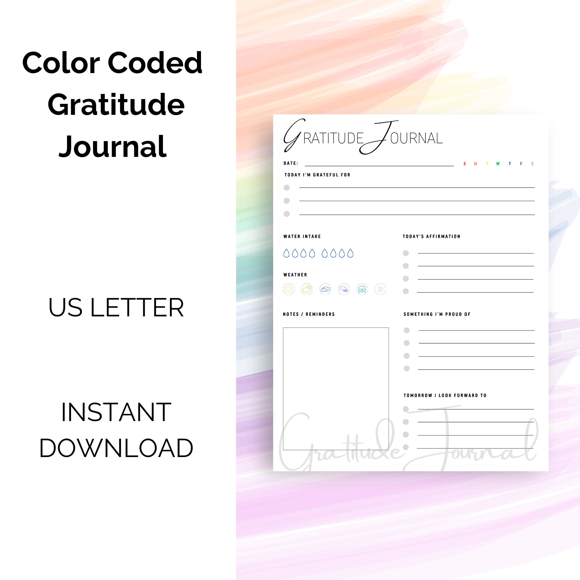 Color Coded Gratitude Journal Printable - Etsy