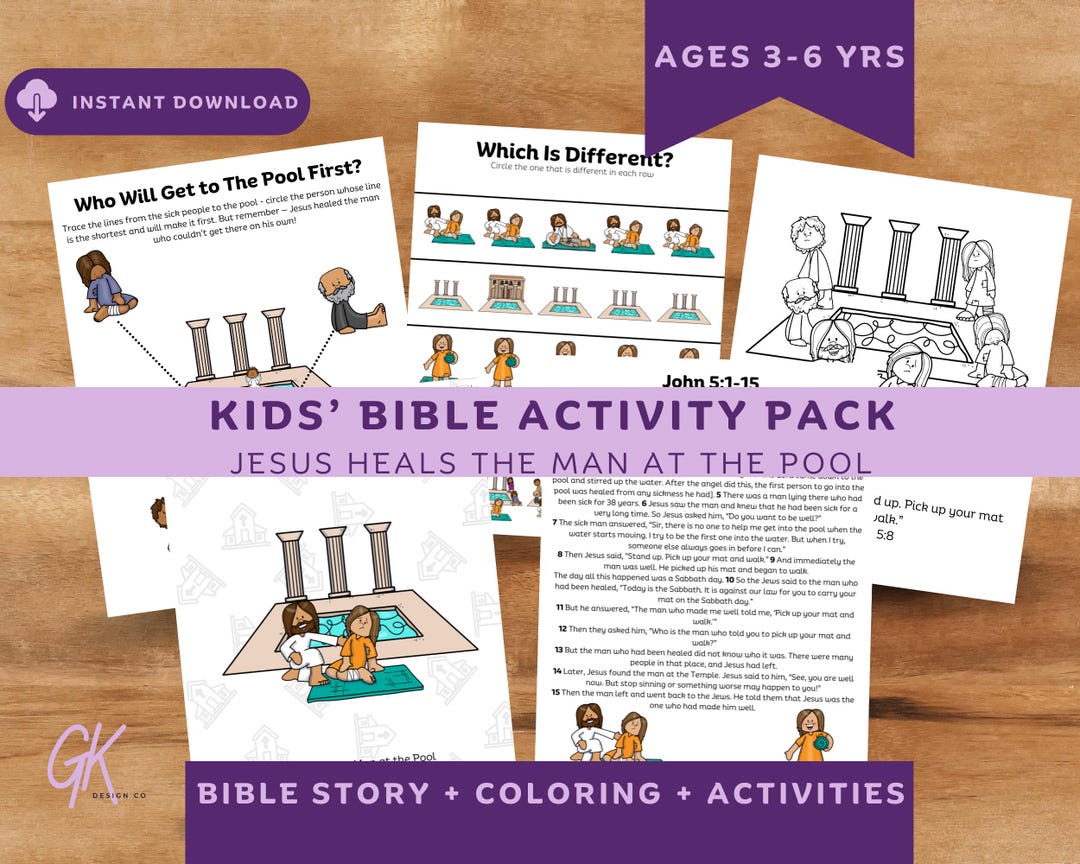 Jesus Heals the Man at the Pool Kids Bible Activity Pack, Preschool ...
