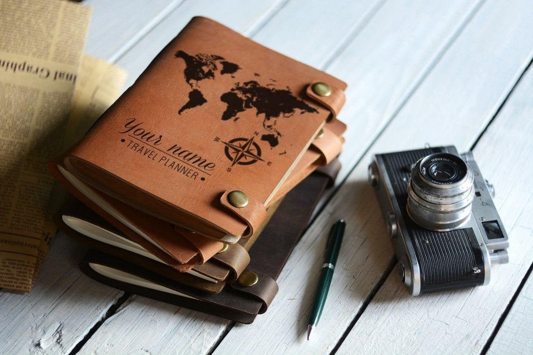 Personalized Leather Travel Journal: World Map A5 Notebook - Etsy