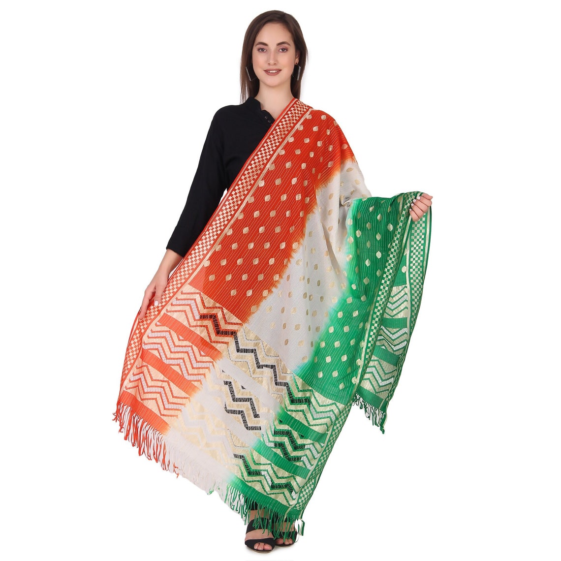 Tri Color Tiranga Cotton Slub Dupatta Indian Flag Colors - Etsy