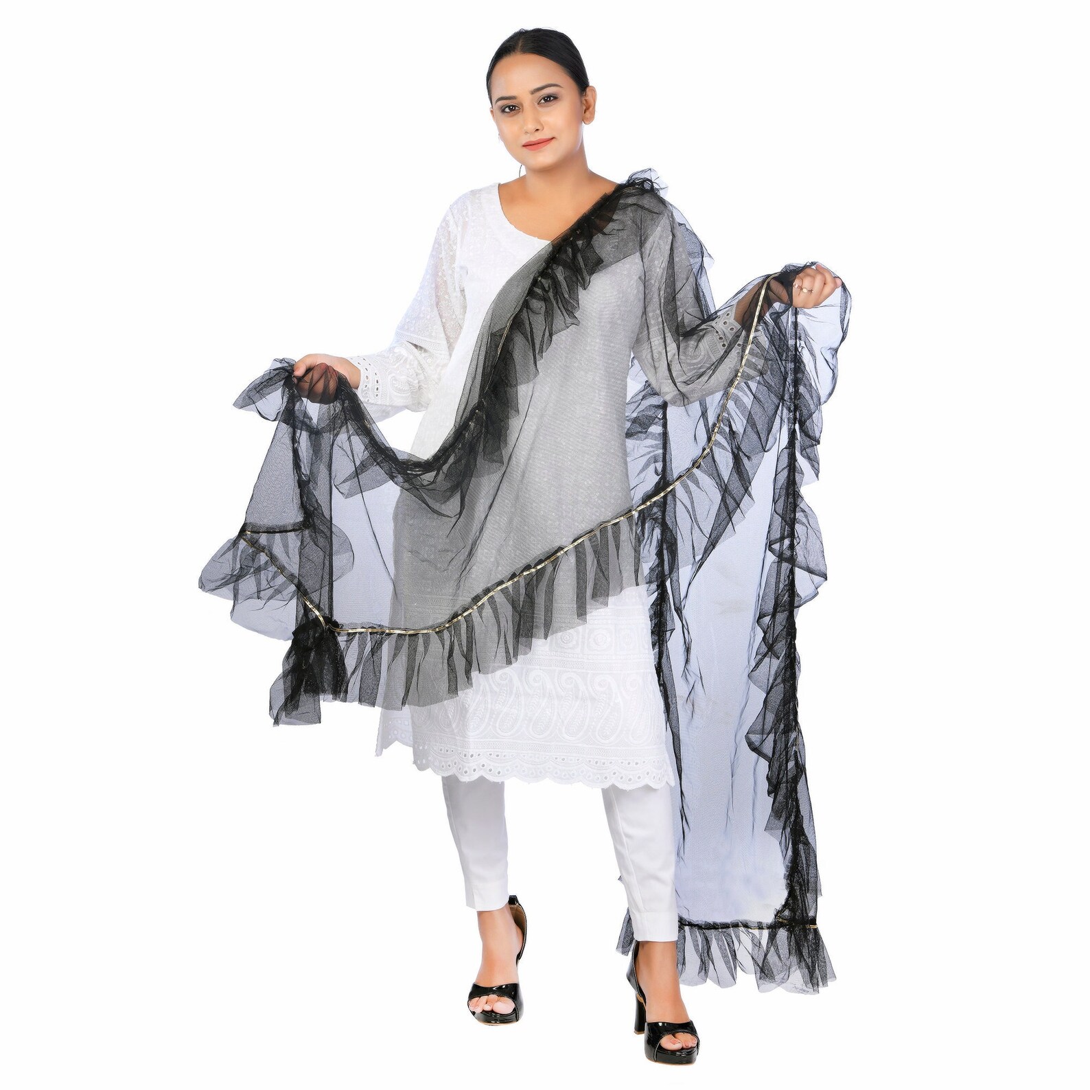 Ruffle Dupatta / Frills Dupatta / Dupatta for Gowns / Ruffle Scarf ...