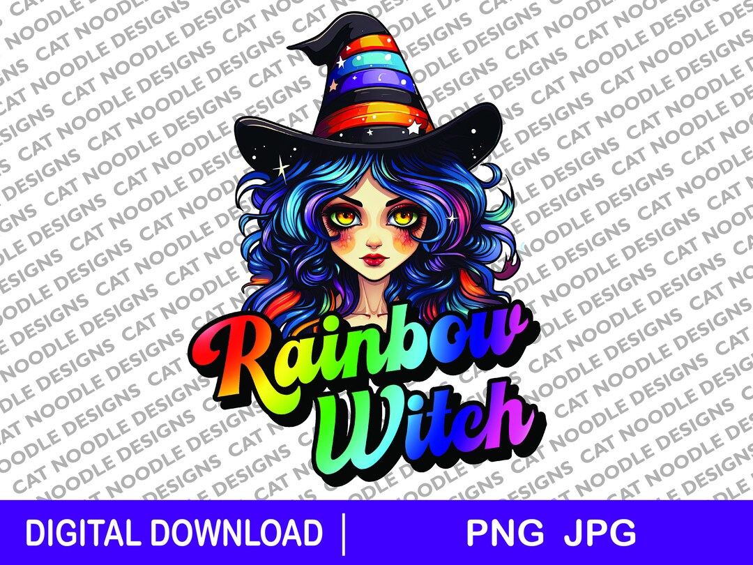 Rainbow Witch Halloween Png Jpg Halloween Scrapbook - Etsy