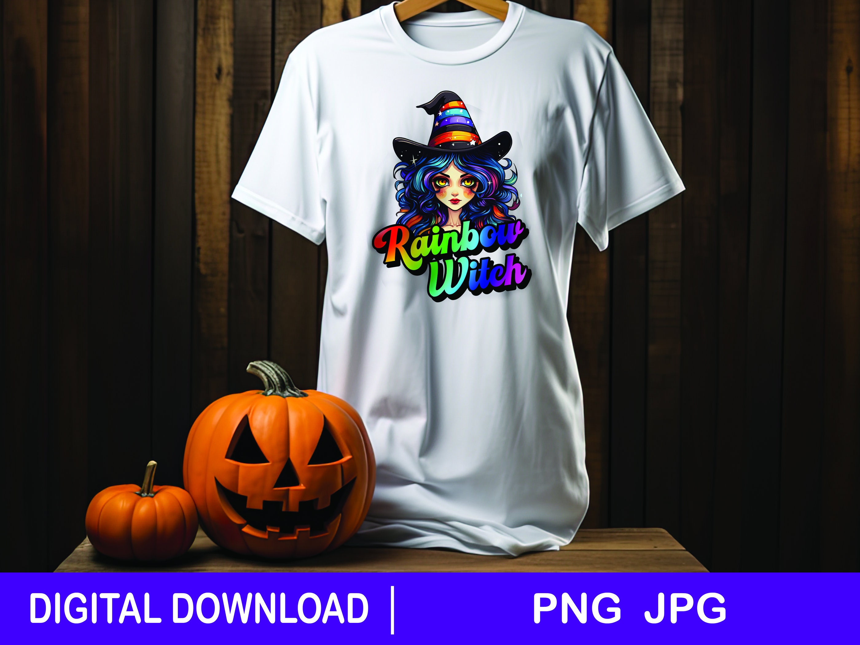 Rainbow Witch Halloween Png Jpg Halloween Scrapbook - Etsy