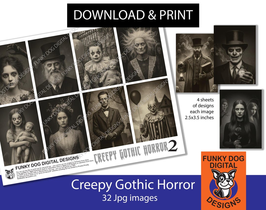 Creepy Gothic Horror Portraits, Printable, Junk Journal, Vintage ...