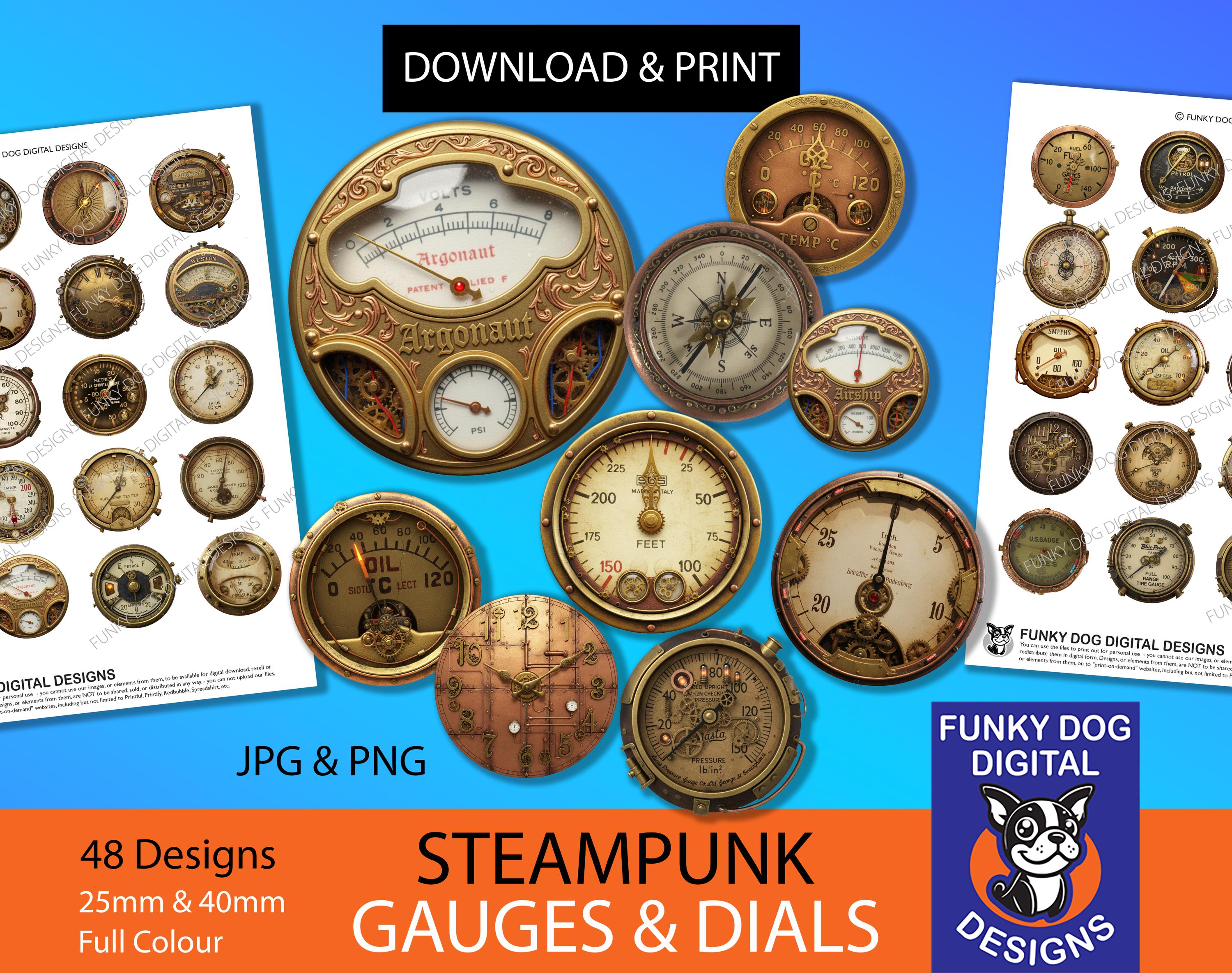 Printable Steampunk Dial & Gauges, Steampunk, Junk Journal ...