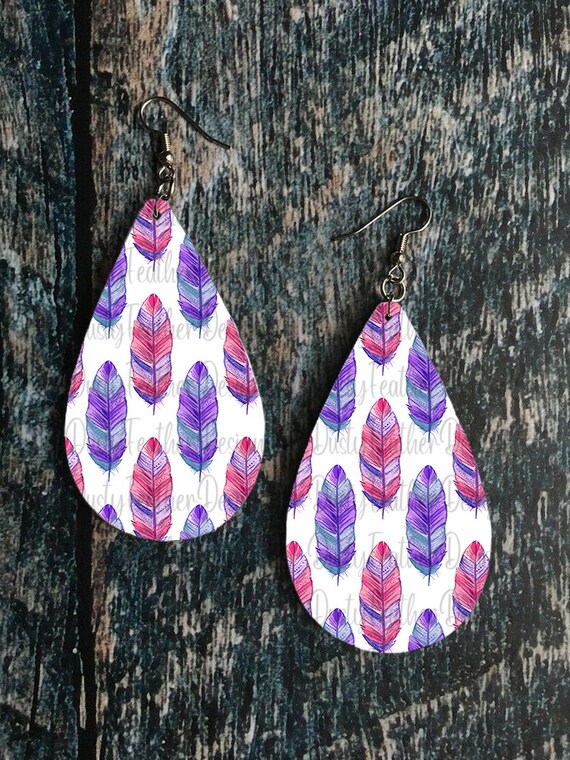 Bright Feathers Digital Design for Tear Drop Earrings for | Etsy