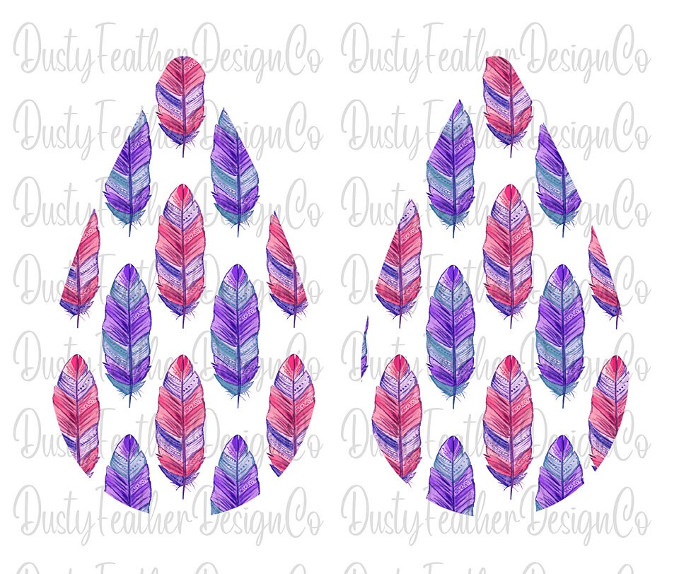 Bright Feathers Digital Design for Tear Drop Earrings, for Sublimation ...