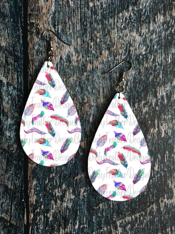 Bright Feathers Digital Design for Tear Drop Earrings for | Etsy
