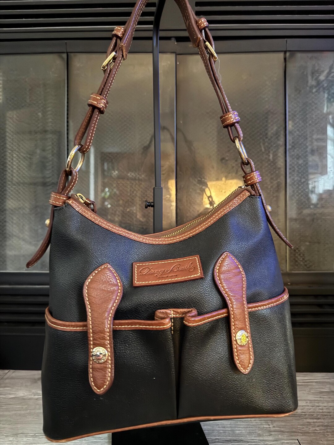 Vintage Black and Brown Dooney and Bourke All Weather Leather Lucy Hobo ...