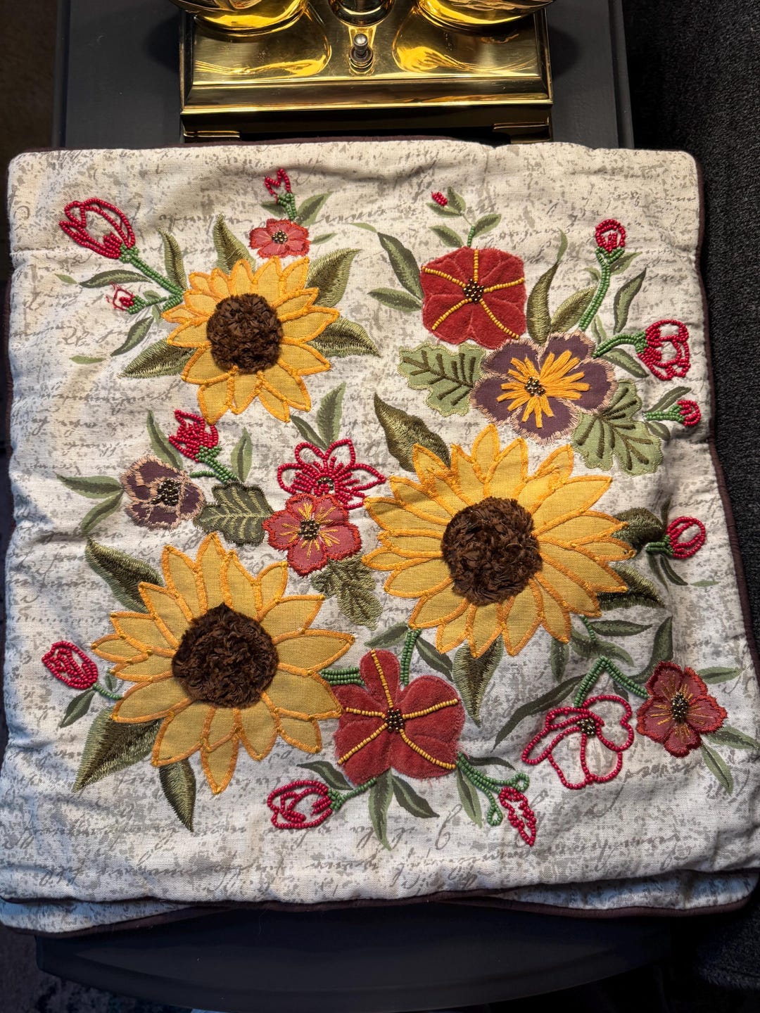Pair of Pier One Embroidered Beaded 17x17 Inch Pillow Covers Sunflowers ...