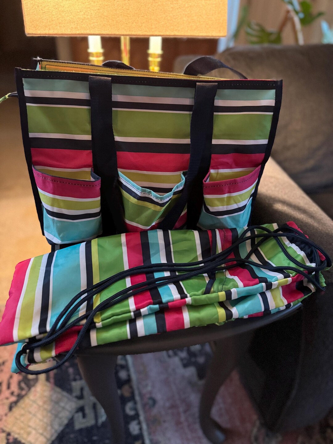 2 Piece Set of Thirty One Large Zipper Utility Tote and Drawstring Bag ...
