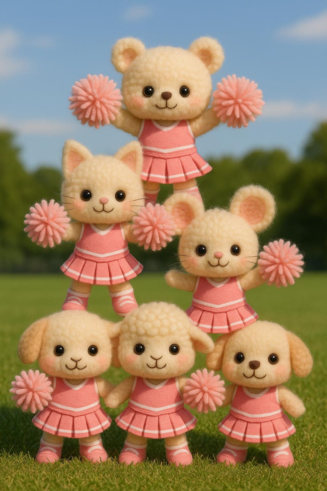 Animal Cheerleader Plush Set Pyramid Art Print - Etsy