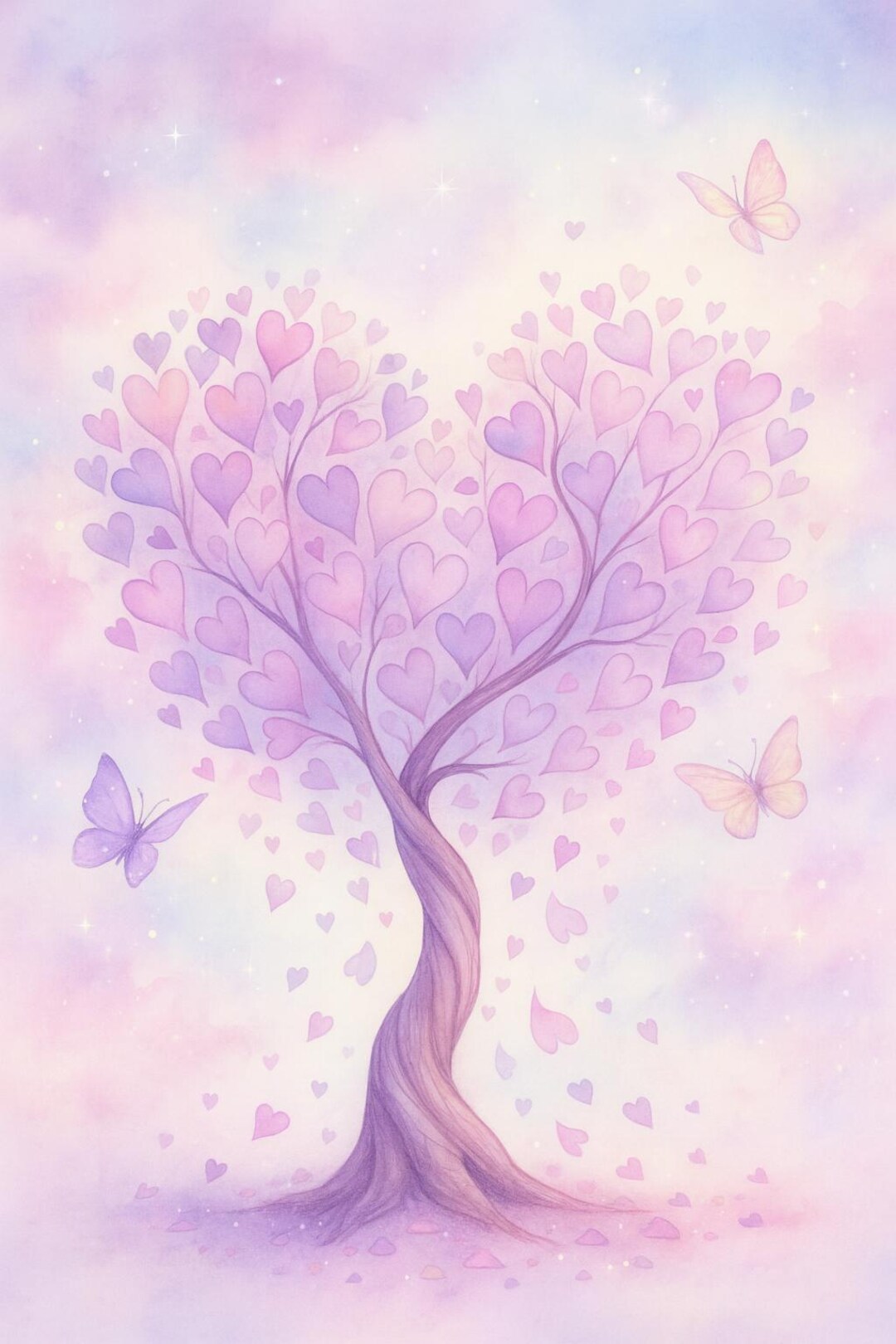 Purple Hearts Tree Art Print - Etsy