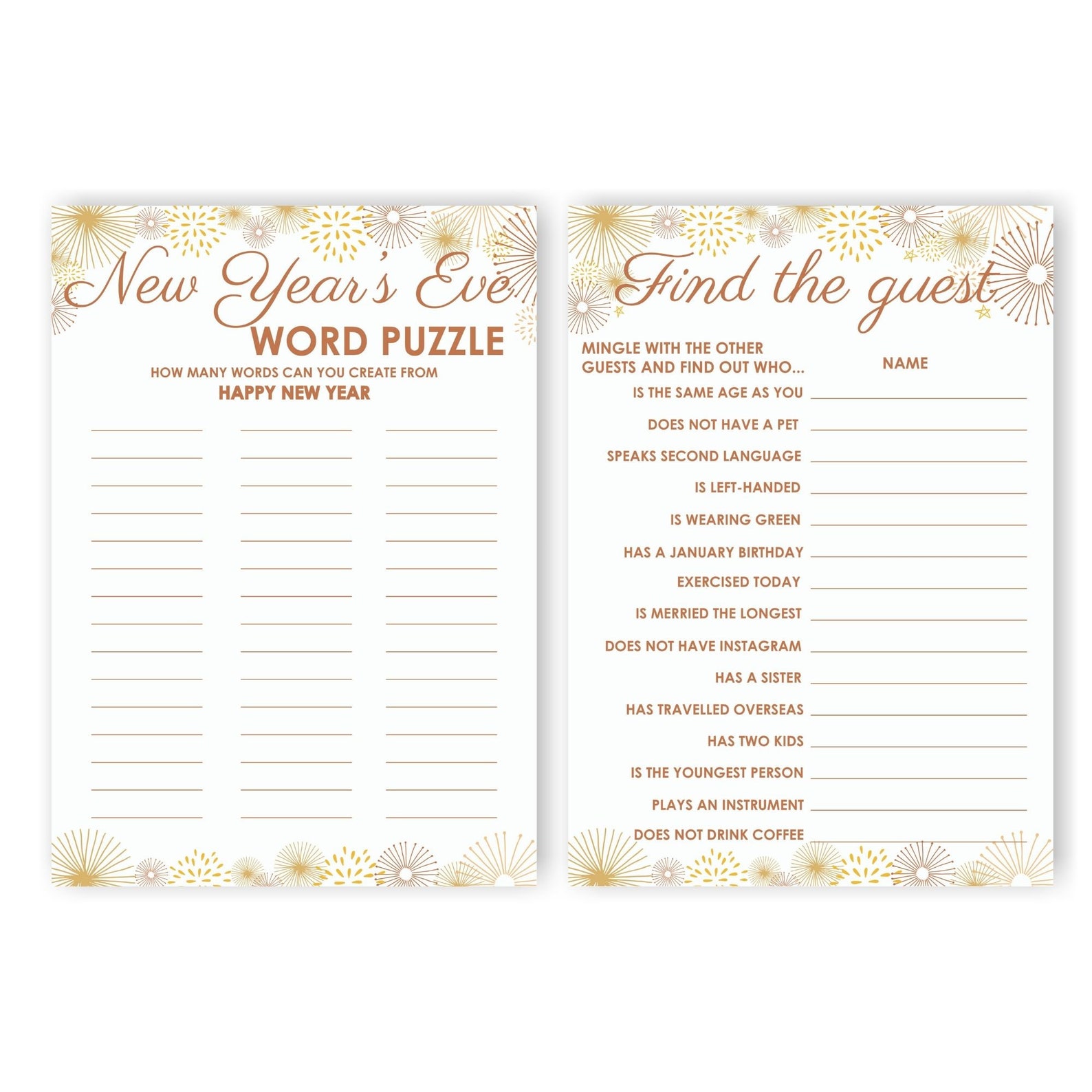 New Years Eve Games Bundle, NYE Virtual Party Ideas 2023 2024 Fillable ...