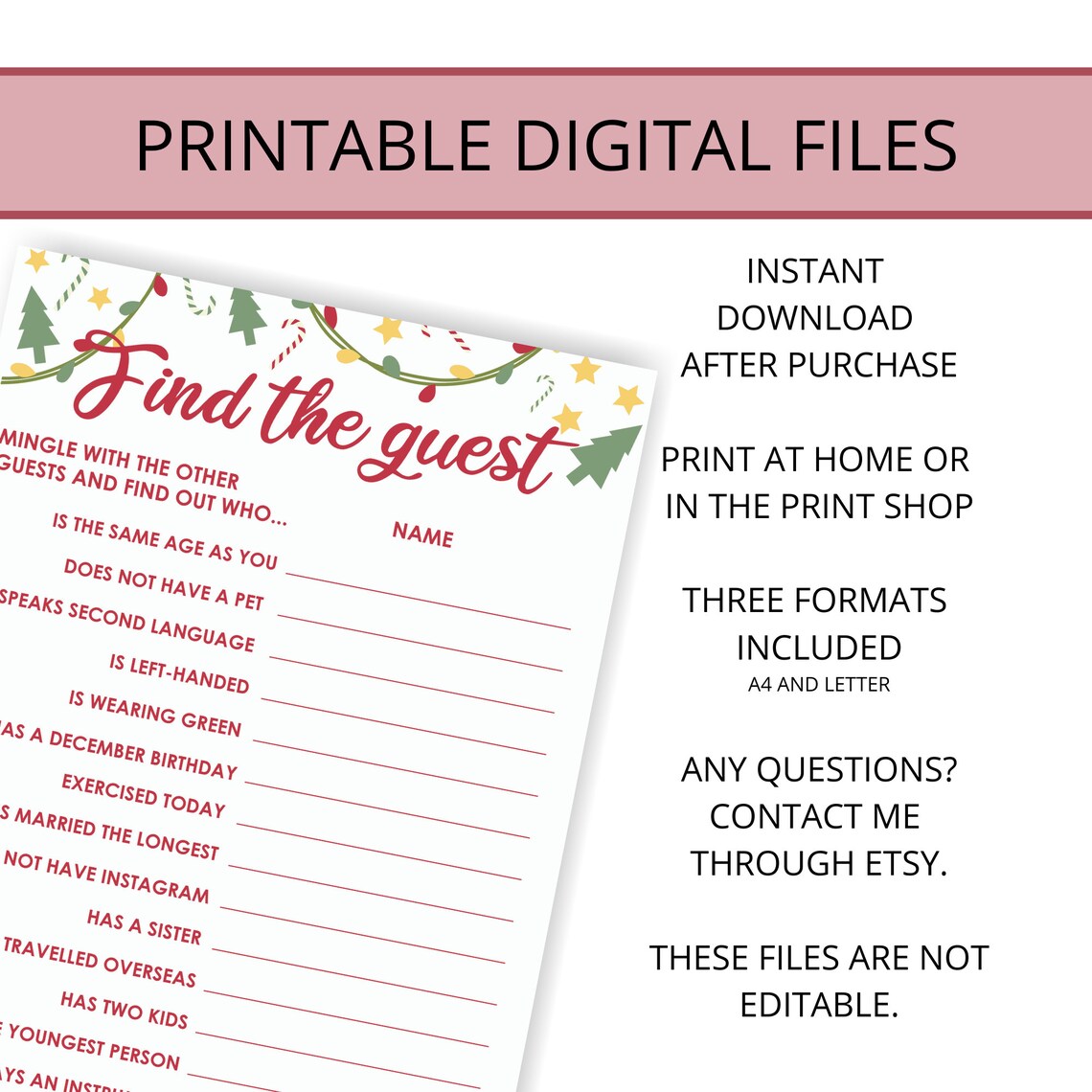 Find the Guest Fillable Christmas Game Virtual Mingle Game - Etsy Canada