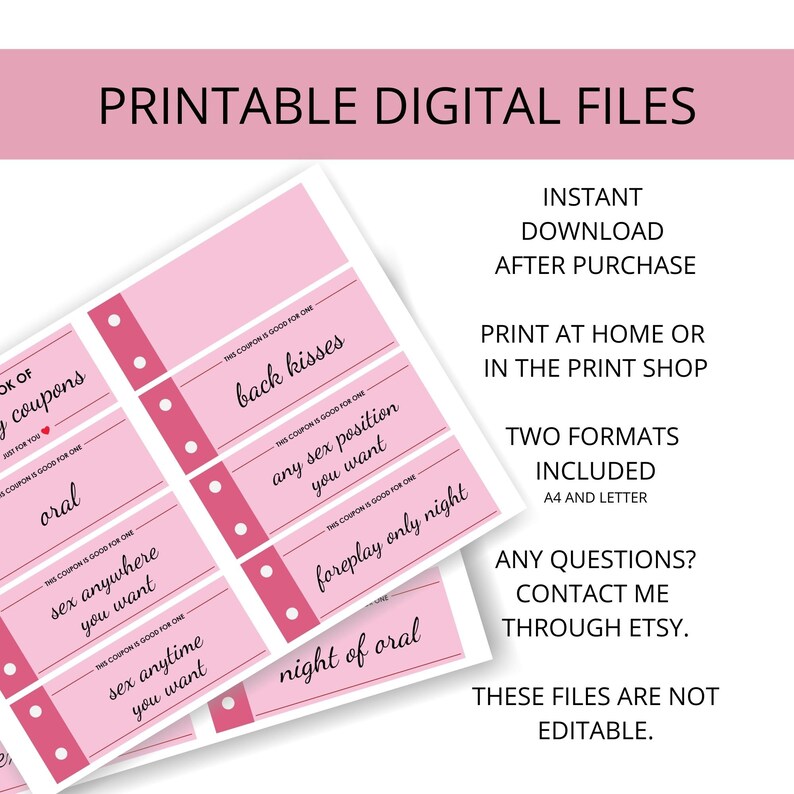 Naughty Coupon Book for Her, Birthday Gift, DIY Gift Idea, Instant ...