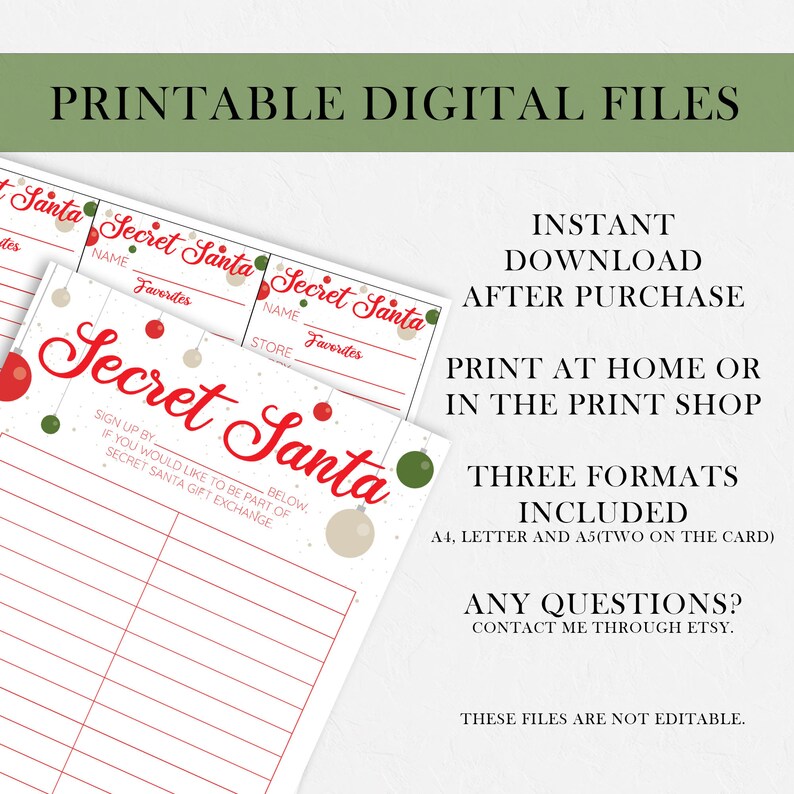 Christmas Secret Santa Christmas Games Printable Christmas - Etsy