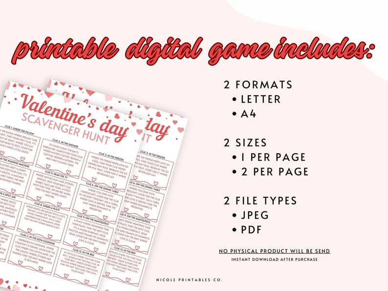 Valentine's Day Scavenger Hunt Printable Party Game for Adults and ...