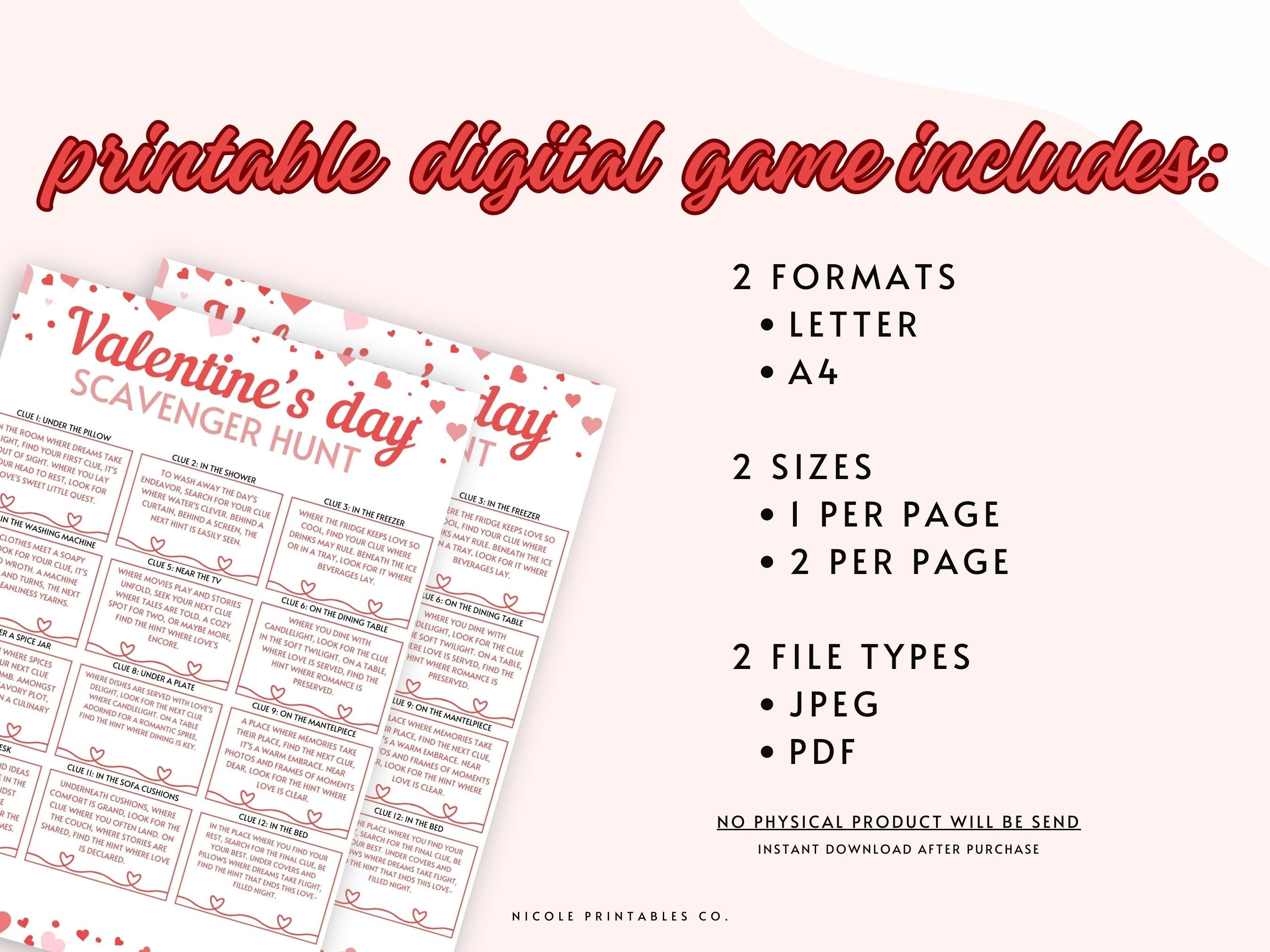 Valentine's Day Scavenger Hunt Printable Party Game for Adults and ...